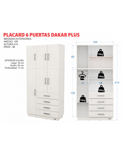 Placard 6 Puertas 4 Cajones DAKAR PLUS Blanco