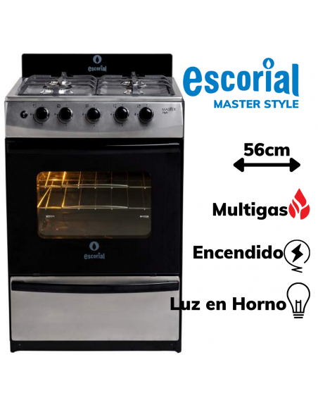 Cocina Escorial Master Style Inox Multigas - Encendido - Reja Fundición